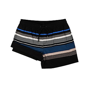 MADHERO Mens Swim Trunks with Compression Liner 2 in 1 Quick Dry Swimming Shorts Swimwear Striped Size M