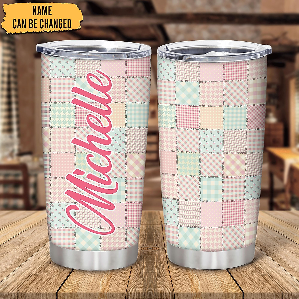 Hyturtle Personalized Gifts For Sewing Lover - Sewing Printed Customized Name Stainless Steel Tumbler 20 oz With Lid - Idea Quilting Lover Gifts For Women, Girl, Kids On Birthday, Christmas