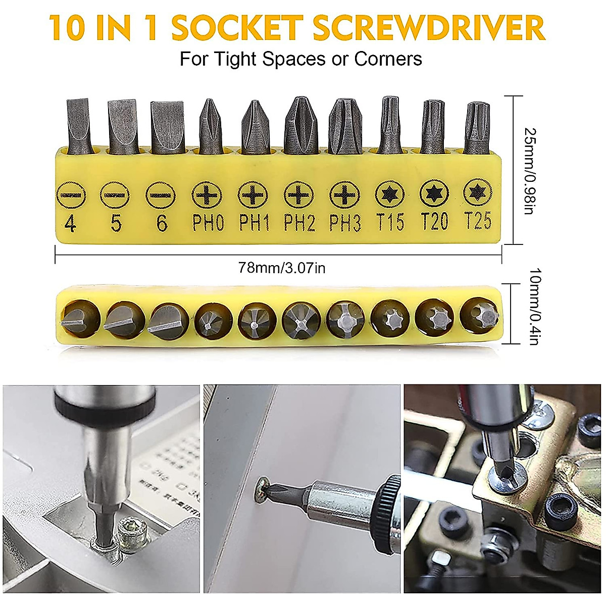 MXiiXM Flexible Drill Bit Extension & Universal Socket Wrench Tool Set, 105° Right Angle Drill Attachment, 1/4 3/8 1/2" Universal Socket Adapter Set, 3Pcs Screwdriver Bit Holder & Screwdriver Bit Kit