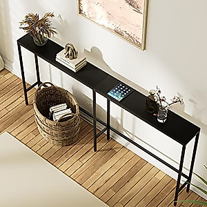 SONGXIN 70.9" Console Table,Modern Extra Narrow Long Sofa Table Behind Couch,Skinny Entry Table with Black Metal Frame for Living Room, Hallway,Classic Black