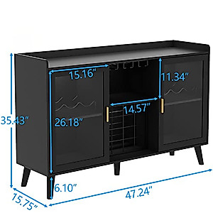 Auromie Wine Bar Cabinet with Led Light, Home Coffee Cabinet with Wine and Glass Rack, Kitchen Buffet Sideboard with Storage Shelves, Freestanding Liquor Cabinet for Living Room, Dining Room (Black)