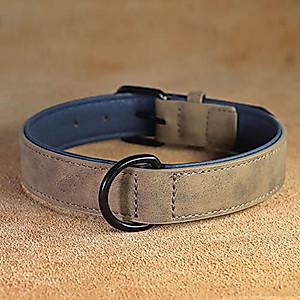 Didog Soft Padded Leather Dog Collar, Breathable Heavy Duty Dog Collar Leather with Adjustable Rust-Proof Metal Buckle for Small Medium Large Dogs (L: Total Length 20", Fit 14-17" Neck, Brown)