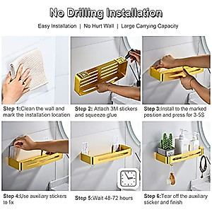 maifey Bright Gold Shower Caddy, Bathroom Shelves Wall Mounted, Metal Shower Shelves No Drilling, Shower Organizer Adhesive Installation, Antirust (2 Tiers)