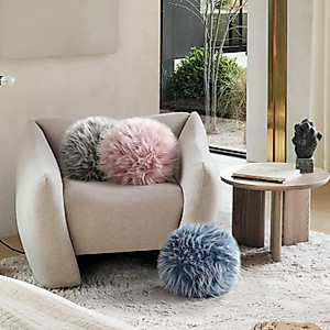 Ashler Plush Round Pillows, Ball Throw Pillow with Handle, Faux Fur Luxury Soft Decorative Cushion, Modern Home Decor Fluffy Round Pillow for Sofa, Bed, Chair, Light Gray, 9 x 9 inch