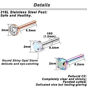 Ocptiy 18G Nose Rings Studs Piercing Jewelry for Women Stainless Surgical Steel Hypoallergenic Straight Nostril Nose Ring Pin Bone Stud Piercing Jewelry Women Men Silver Black Colorful Rose Gold 2MM