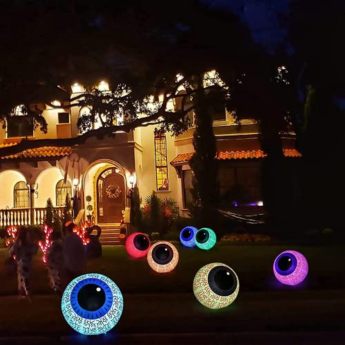 Halloween Decorations 24 inch Halloween Inflatable Ghost Eyeball with Built-in Battery Powered RGB LED Light Suitable for Indoor Outdoor Yard Party Halloween Decor with Remote Controller