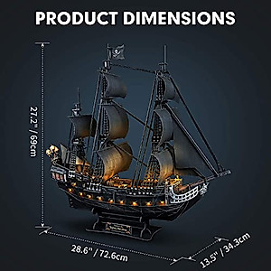 3D Puzzles for Adults 27" Pirate Ship Arts Crafts for Adults Gifts for Men Women Model Kits Brain Teaser Puzzles for Adults Sailboat Building Kits, Queen Anne's Revenge Cool Desk Decor, 340 Pieces