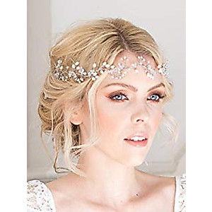 FXmimior Bridal Hair Accessories Crystal Headband Hair Vine Diadem Evening Hair Piece Headpiece Customised Long Piece Wedding Headpiece (silver)