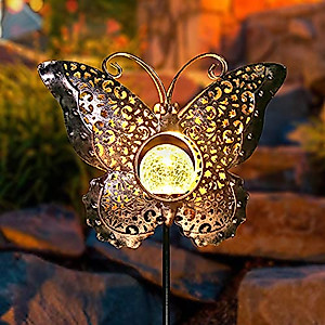 newvivid Outdoor Solar Garden LED Light, Solar Butterfly Metal Lights Decoration Housewarming Gifts for Women Mom, Garden Stake Light for Pathway Yard Lawn Patio Landscape Decor (1 Pack)