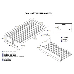 AFI Concord Twin Size Platform Bed with Footboard & Twin Trundle in Espresso