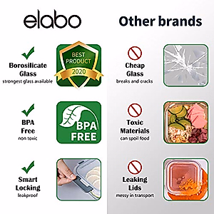 elabo 24-Piece Glass Food Storage Containers Set with Lids - Airtight Leak Proof Glass Meal Prep Containers, BPA Free Bento Lunch Boxes, Freezer/Oven/Dishwasher Safe(12 Lids & 12 Containers)
