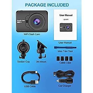 Dash Cam, FHD 1080P Mini Dash Camera for Cars with WiFi, 2.45" IPS Screen, Night Vision, WDR, Loop Recording, G-Sensor Lock, 170°Wide Angle and Parking Monitor