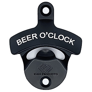 Bottle Opener Wall Mounted - Beer O'Clock Design Bottle Opener - Cool & Funny Wall Bottle Opener - Perfect for Men, Your Dad or Boyfriend & Beer Lovers - Durable Black Wall Mounted Beer Accessories