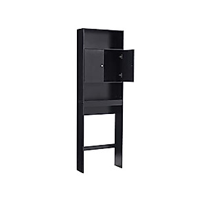 Freestanding Over-the-toilet Storage Cabinet Tall Bathroom Organization w/Open Shelves & 2-Door for WC, Wood Floor Standing Cabinet Narrow Tower Cabinet Organizer w/Round Knobs for Home Office (Black)