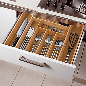 Lorena Bamboo Expandable Drawer Organizer for Kitchen Drawers, Kitchen Utensil Organizer, Flatware & Cutlery Organizer