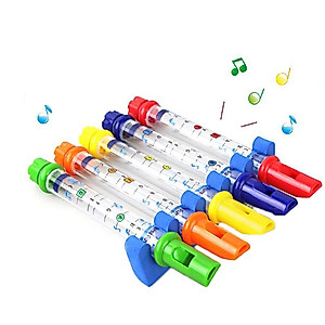 5 Pcs Water Flutes Bath Toy Set (Included Music Sheets) Colorful Water Whistling Kids Fun Bath Toys Bath Tub Tunes Music Toy for Toddler Boys Girls
