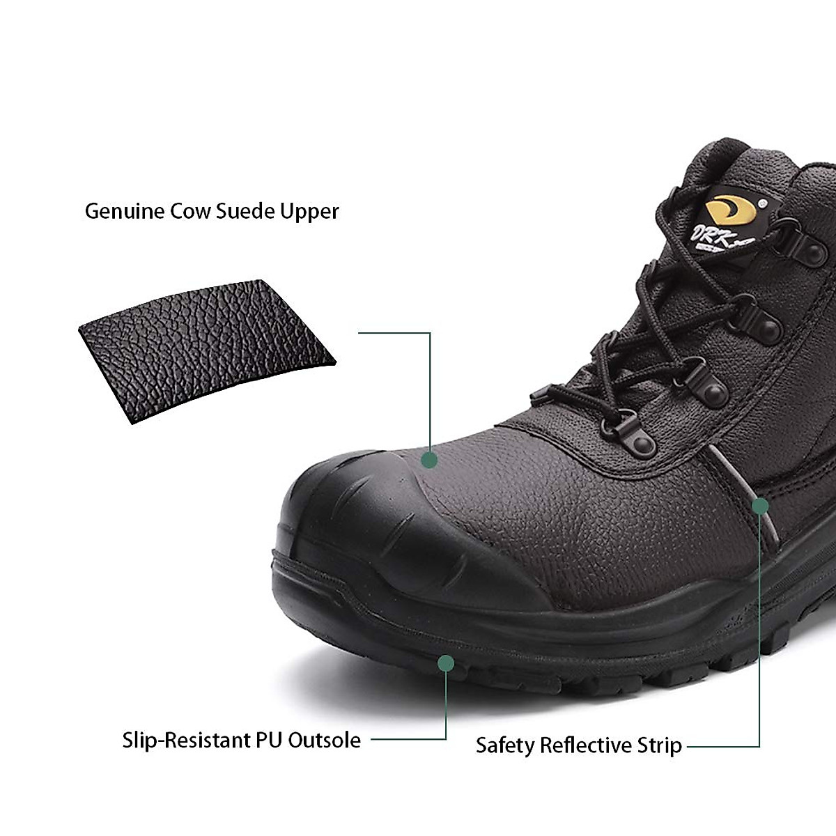 DRKA Water Resistant Steel Toe Work Boots For Men,6'' EH-Rated Safety Boots(19977-dkbrn-9)