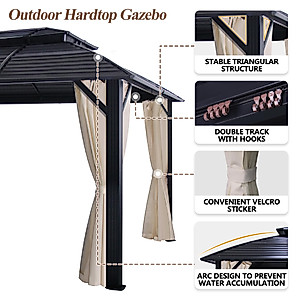 GARTOO 10x12FT Outdoor Galvanized Steel Hardtop Gazebo - Dome Canopy Gazebo with Breathable Mesh Screen & Private Curtains for Gaeden, Poolside, Deck, Backyard