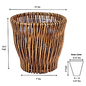 Household Essentials Small Reed Willow Waste Basket, Handwoven Basket with Removable Liner, Attractive Alternative to Plastic or Metal Cans, Brown