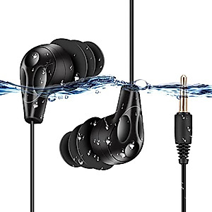 AGPTEK IPX8 Waterproof in-Ear Earphones, Coiled Cable Swimming Earbuds with Stereo Audio Extension Cable, Wired, Black