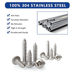 JROUTH 550Pcs Stainless Steel Wood Screws Assortment Kit, Philips Pan Head Sheet Metal Screws Self Tapping Screws, #4,#6,#8,#10,#12, Length 1/4" to 2" - Silver