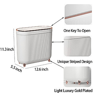 Aupekro Bathroom Trash Can with Lid, 3.1 Gallon/12 Liter Slim Rubbish Bin Wastebasket, Rectangular Plastic Narrow Garbage Container Bin for Living Room, Kitchen, Toilet, Office(Green)