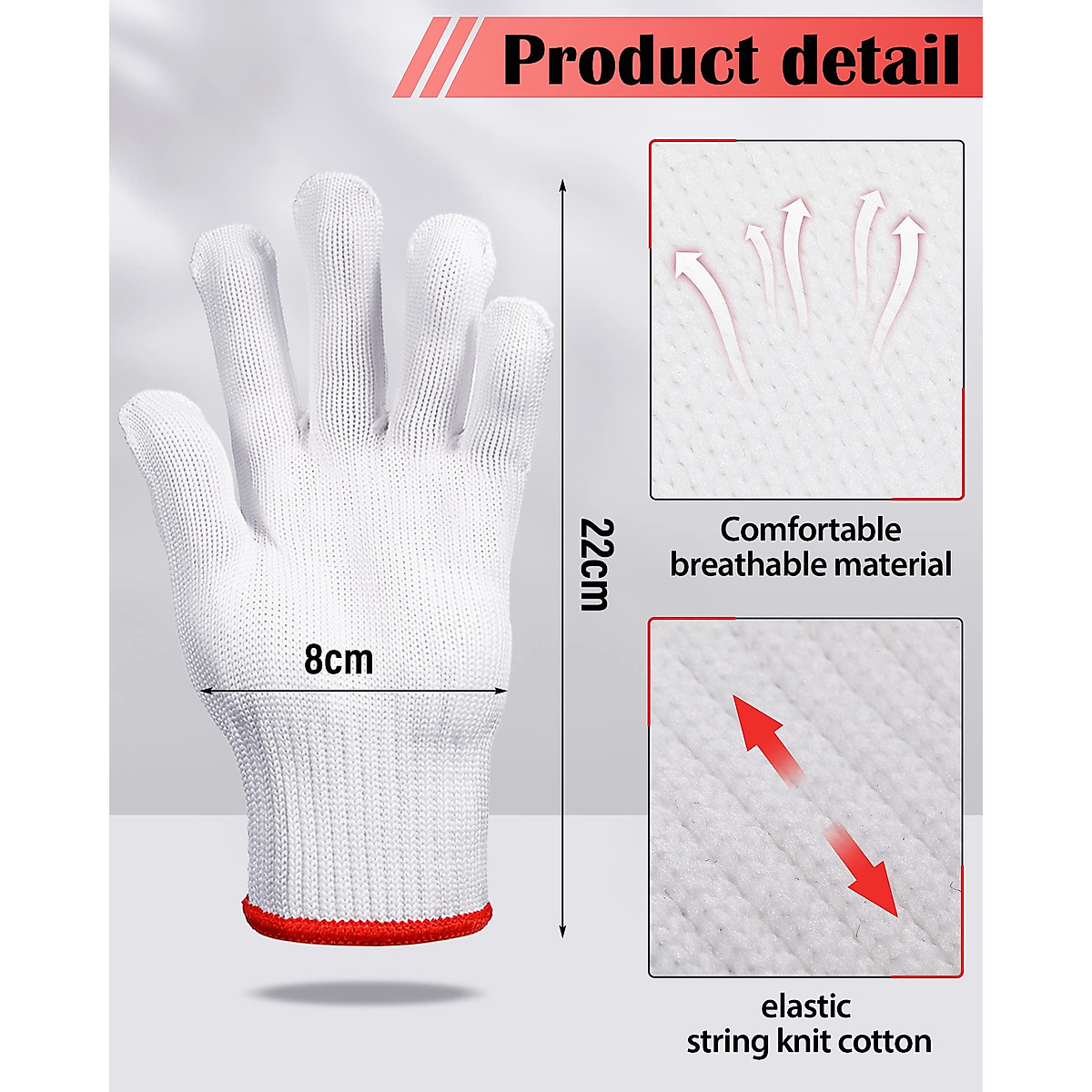 Hicarer 24 Pairs Cotton Hand Working Gloves White Cotton Liners Gloves for Safety Work Gloves Thicker Men Women Cotton BBQ Gloves(Red Edge)