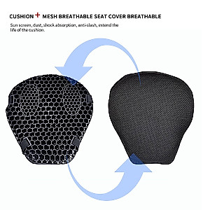 ELCYCO Universal Motorcycle Gel Seat Cushion 3D Honeycomb Shock Absorbing Seat Pad with Motorcycle Seat Cover for Comfortable Long Ride