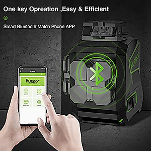 Huepar Laser Level 2x360 Self-Leveling Cross Line Laser with Bluetooth Connected, 360° Green Beam Leveling and Alignment Laser Tool with Metal Laser Window, Li-ion Battery&Magnetic Base Included-S02CG