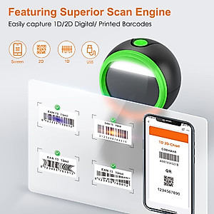Kedida 2D Desktop Barcode Scanner, Omnidirectional Hands-Free Automatic USB Barcode Reader 1D 2D QR Barcode Reader USB Wired Platform Bar Code Scanner for POS PC Supermarket Bookstore Retail Store