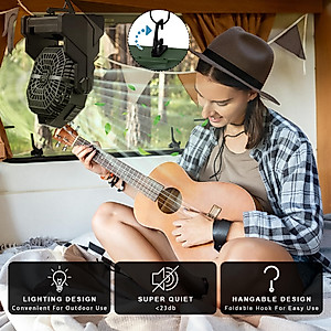 ESENY Camping Fan with LED Lantern, Battery Powered Fan 10900mAh,Portable Fan Rechargeable Outdoor Tent Fan,Stepless Speed and Quiet, Battery Operated Fan for Tent,Picnic, Barbecue, Travel (Black)