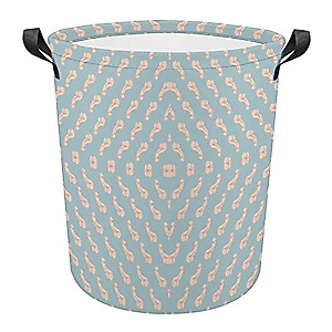 Repeating Penis Pattern Laundry Hamper Round Canvas Fabric Baskets with Handles Waterproof Collapsible Washing Bin Clothes Bag