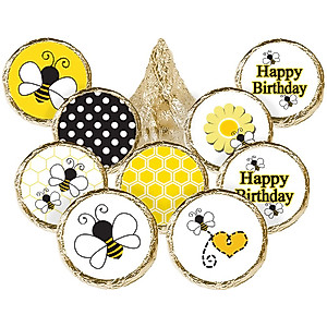Bumble Bee Birthday Party Favor Chocolate Kisses Candy Stickers, Bee Party Favors - 180 Labels