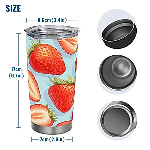 QWEUIOP 20oz Insulated Travel Coffee Mug Fruits Strawberry Stainless Steel Tumbler with Lid Double Wall Vacuum Coffee Cup For Hot and Cold Drinks14577