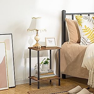HOOBRO End Table, Small Side Table, Nightstand with 2-Layer Storage Shelves, Sofa Table for Small Spaces, Living Room, Bedroom, Stable Frame, Easy Assembly, Rustic Brown BF09BZ01