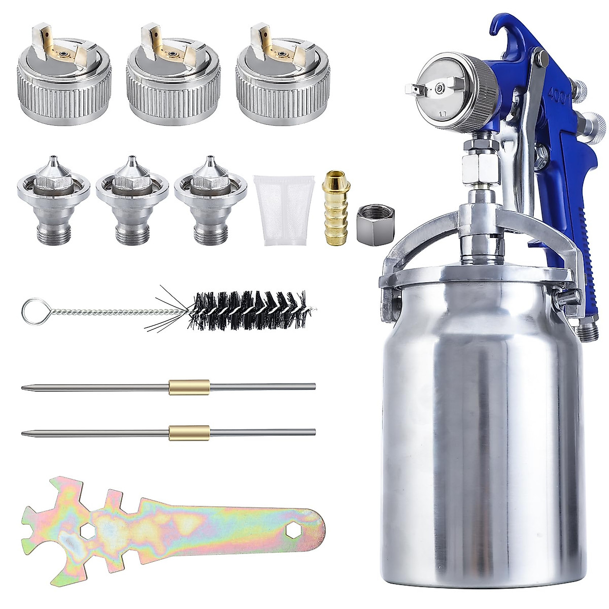 B4B BANG 4 BUCK Professional HVLP Siphon Feed Spray Gun, 1000cc Capacity Cup with 1.3mm 1.7mm 2.0mm Nozzles Professional Air Spray System for Auto Paint, Primer, Clear Top Coat & Touch-Up