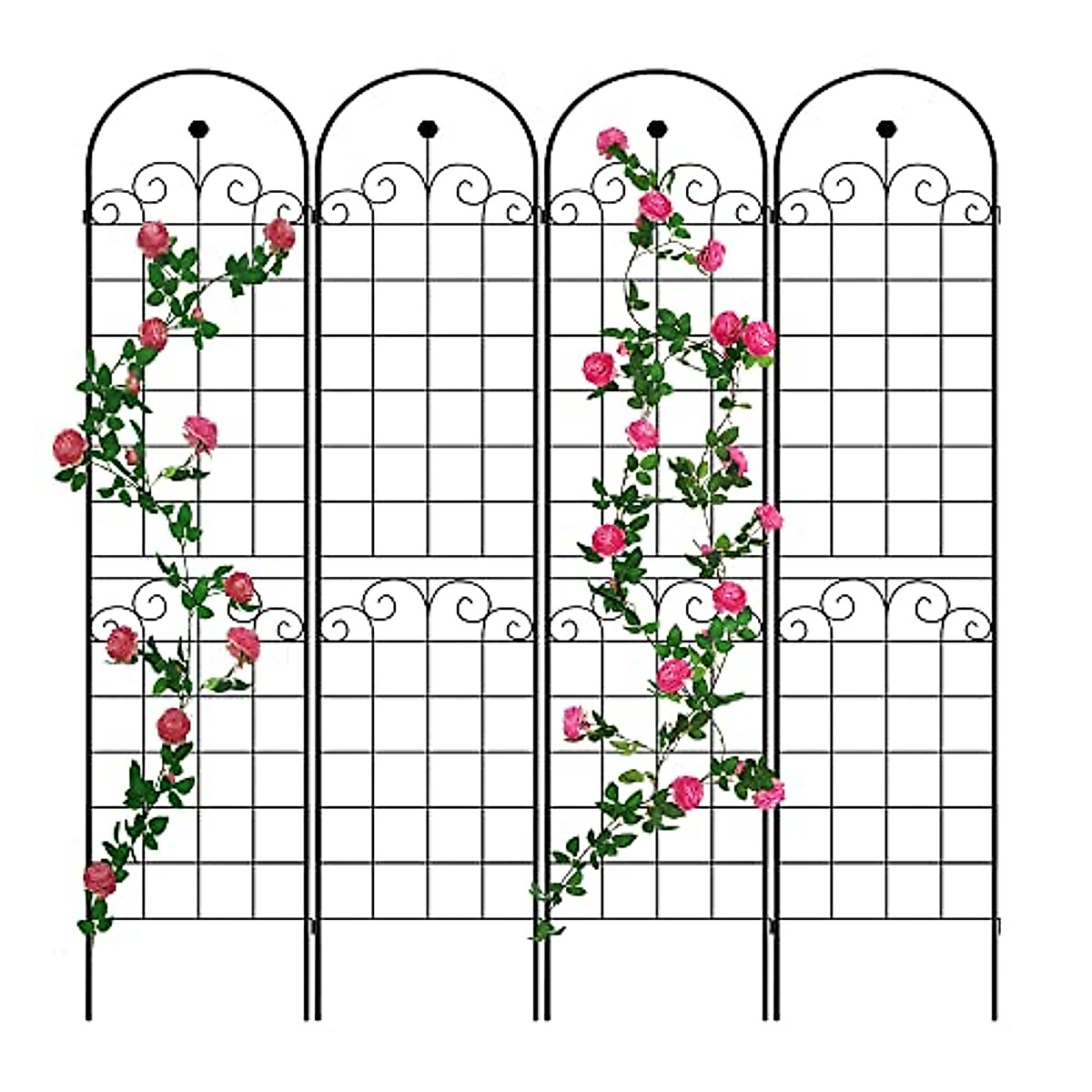 Tidyard 4 Pack Metal Garden Trellis for Climbing Plants Outdoor 86.7" x 19.7" Rustproof Plant Support Rose Trellis Netting Trellis Black