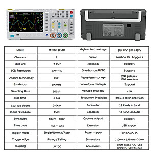 FNIRSI 1014D Oscilloscope 2 in 1 Digital Oscilloscope DDS Signal Generator, 100X High Voltage Probe, 2 Channels 100Mhz Bandwidth 1GSa/s Sampling Rate Built-in 1GB Storage Space