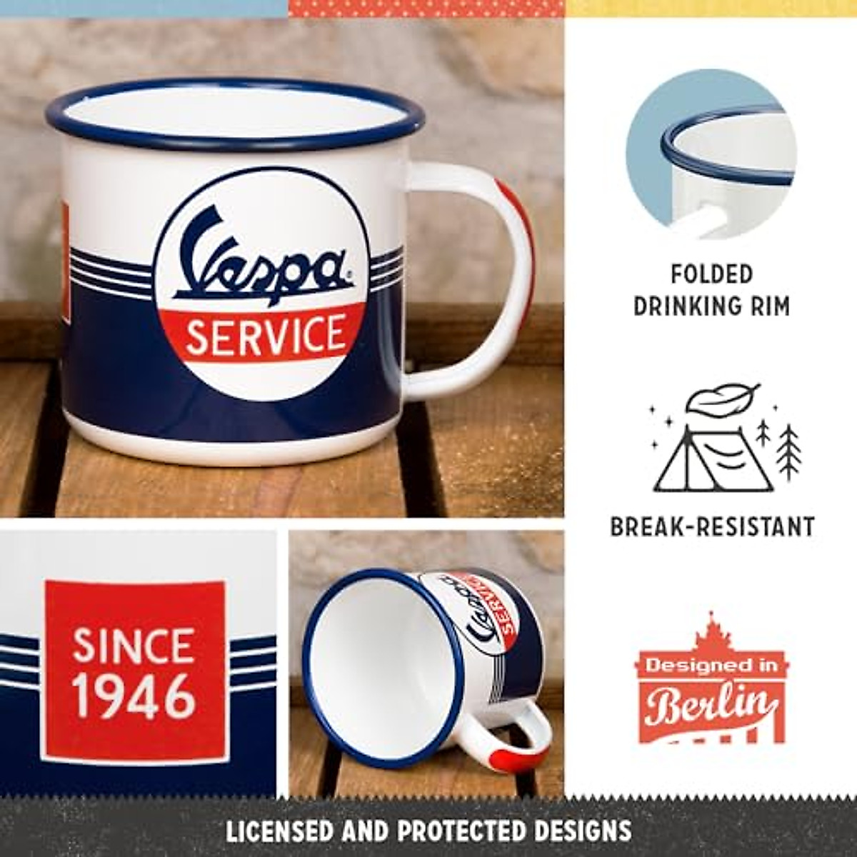 Nostalgic-Art Retro Enamel Cup, 12.2 oz, Vespa – Service – Gift idea for scooter fans, Camping Mug, Vintage design