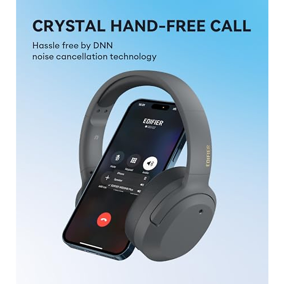 Edifier W820NB Plus Hybrid Active Noise Cancelling Headphones - LDAC Codec - Hi-Res Audio - Fast Charge - Over Ear Bluetooth V5.2 Headphones for Travel, Flight, Train, and Commute- Gray
