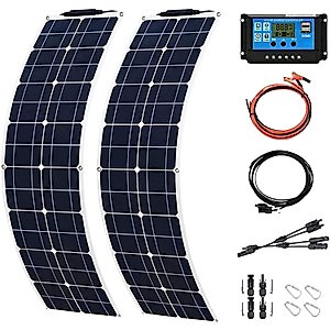 400 Watt Solar Panel Kit, with Charge Controller(40A) 2pcs 200 Watt Flexible Monocrystalline Solar Panel kit Photovoltaic Module for 12-24V Battery Charging Car Battery Camper RV Yacht Battery Boat…