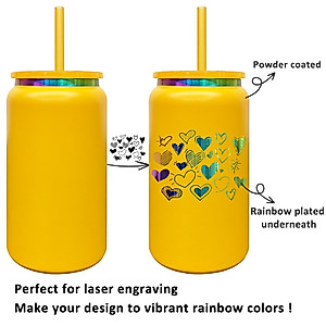 Glass Cups with Lids and Straws, 16 oz Stainless Steel Cups, Insulated Skinny Tumbler, Powder Coated Travel Mugs for Laser Engrave, Iced Coffee Cup for Smoothie Water DIY Gift (Orange,1 pack)