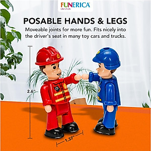 FUNERICA 10-Set Toy People Figures - Bendable Fireman, Police, Construction Workers, Community Helpers, Play Little People Toys Figurines Dollhouse Firefighter playset