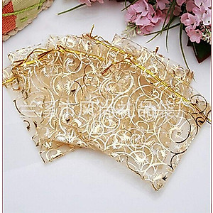 Wedding Favors Small Gift Bags, 100pcs 5 Inch x 7 Inch (13x18cm) Gold Organza Bags for Party Favor Bags Small Business Candy Bags Mesh Bag (Gold, 5''x7'')