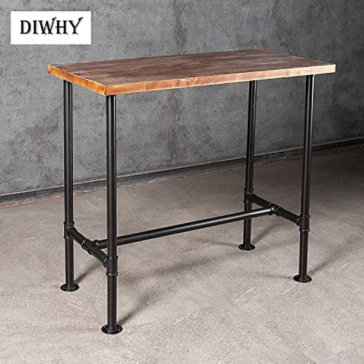 Diwhy 5 Piece Bar Table and Barstool Set Industrial Rectangular Pipe Dining Pub Bar Table Black and Kitchen Counter Height Adjustable Wooden Seat Stool Black(1 Table + 4 Chairs)