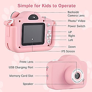 Wennzy Mini Cartoon Kids Digital Camera 1080P Digital Video Camera for Kids Dual Lens 2.0 Inch IPS Screen 4X Zoom Built-in Battery Cute Photo Frames Interesting Games with Neck Strap