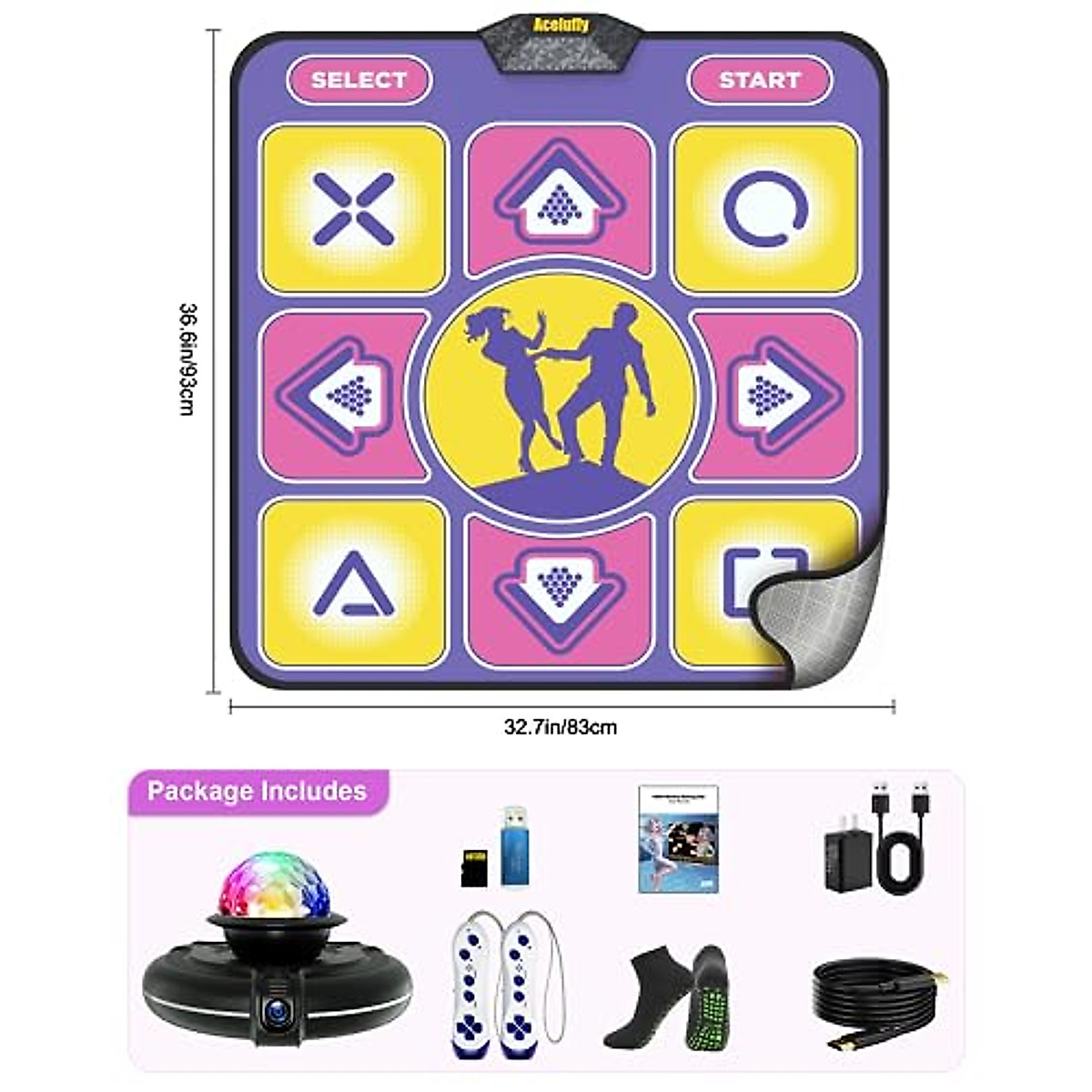 Acelufly Dance Mat, Eletrionic Dance Mat with Multiple Modes, Non-slip Dance Mat for TV with HD Camera, Musical Dance Game Mat for Girls Boys, Christmas/Birthday/Valentine's Day Gifts for Kids Adults