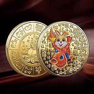 Naysku Chinese Zodiac Rabbit Commemorative, 2023 Years Chinese New Year Rabbit, 2023 New Year of The Rabbit Collectible Coin, Zodiac Rabbit Souvenir Coin Art Craft Decorations New Year Gifts