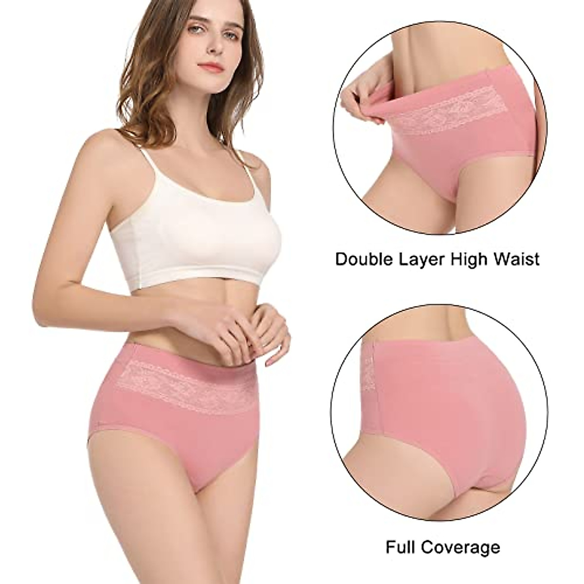 HAVVIS Women's Briefs Underwear Cotton High Waist Tummy Control Panties Rose Jacquard Ladies Panty Multipack (Brief 05-8 Pack - Assorted Colors, Medium)