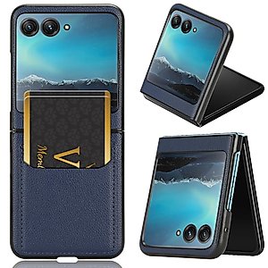 Ranyi for Motorola Razr+ (2023) Case, Motorola Razr 40 Ultra Case, Slim Leather Wallet Case with Credit Card Holder Slots Protective TPU Bumper Case for Motorola razr+ 2023 /Razr 40 Ultra -Blue